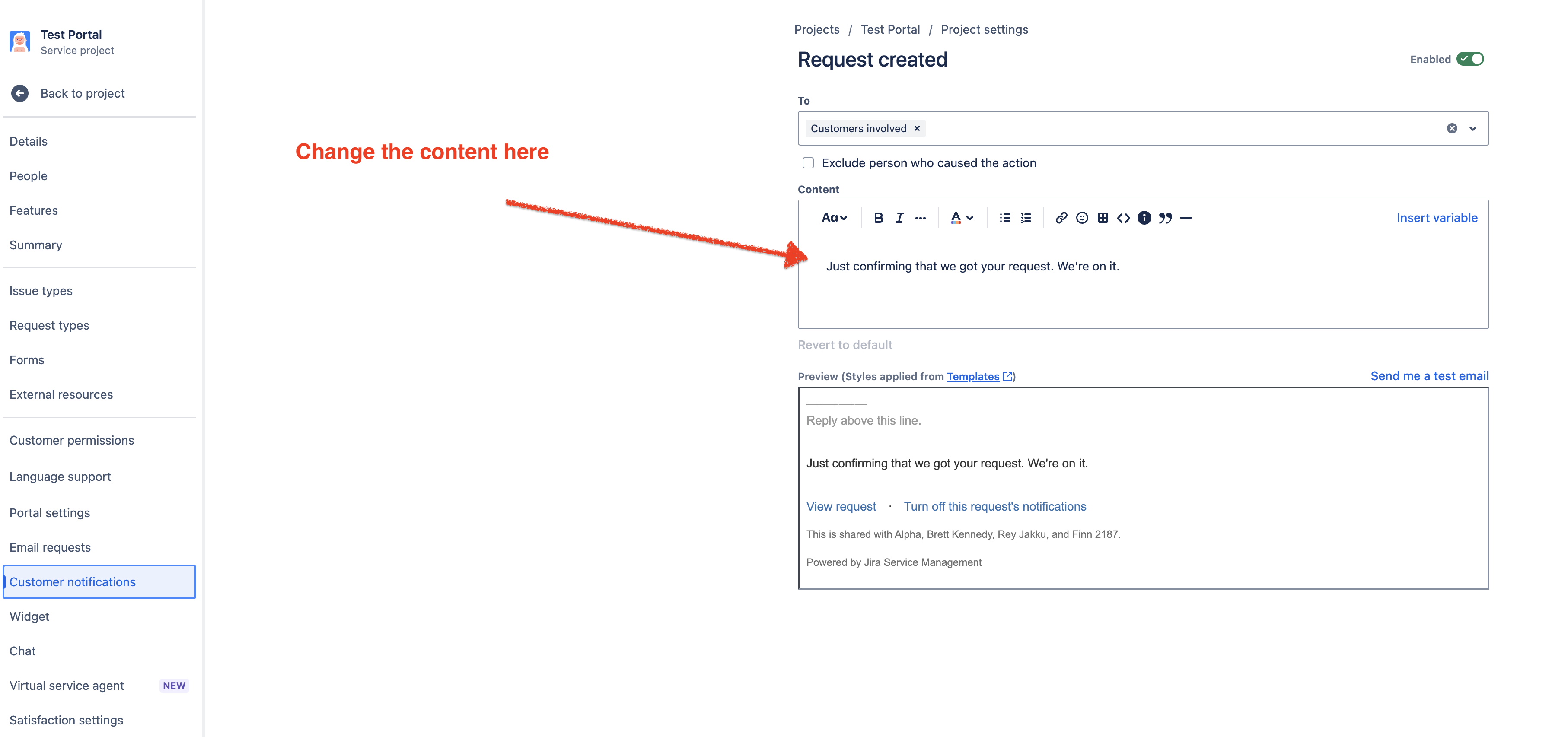 Edit build in notifications