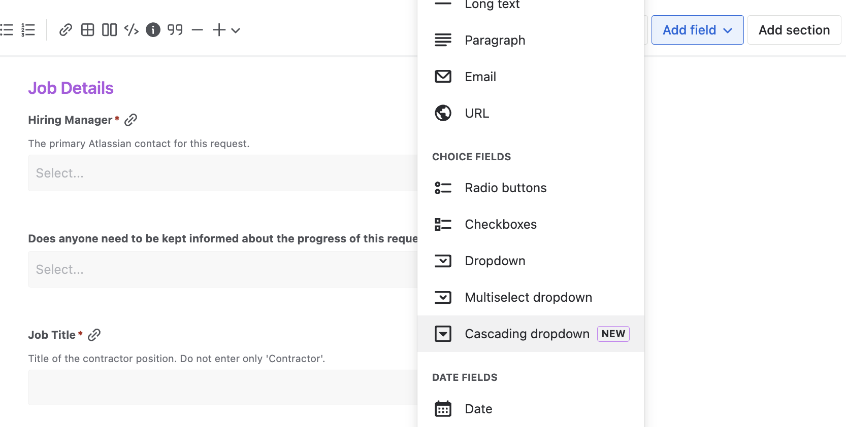 New Cascading Fields In Jsm Forms