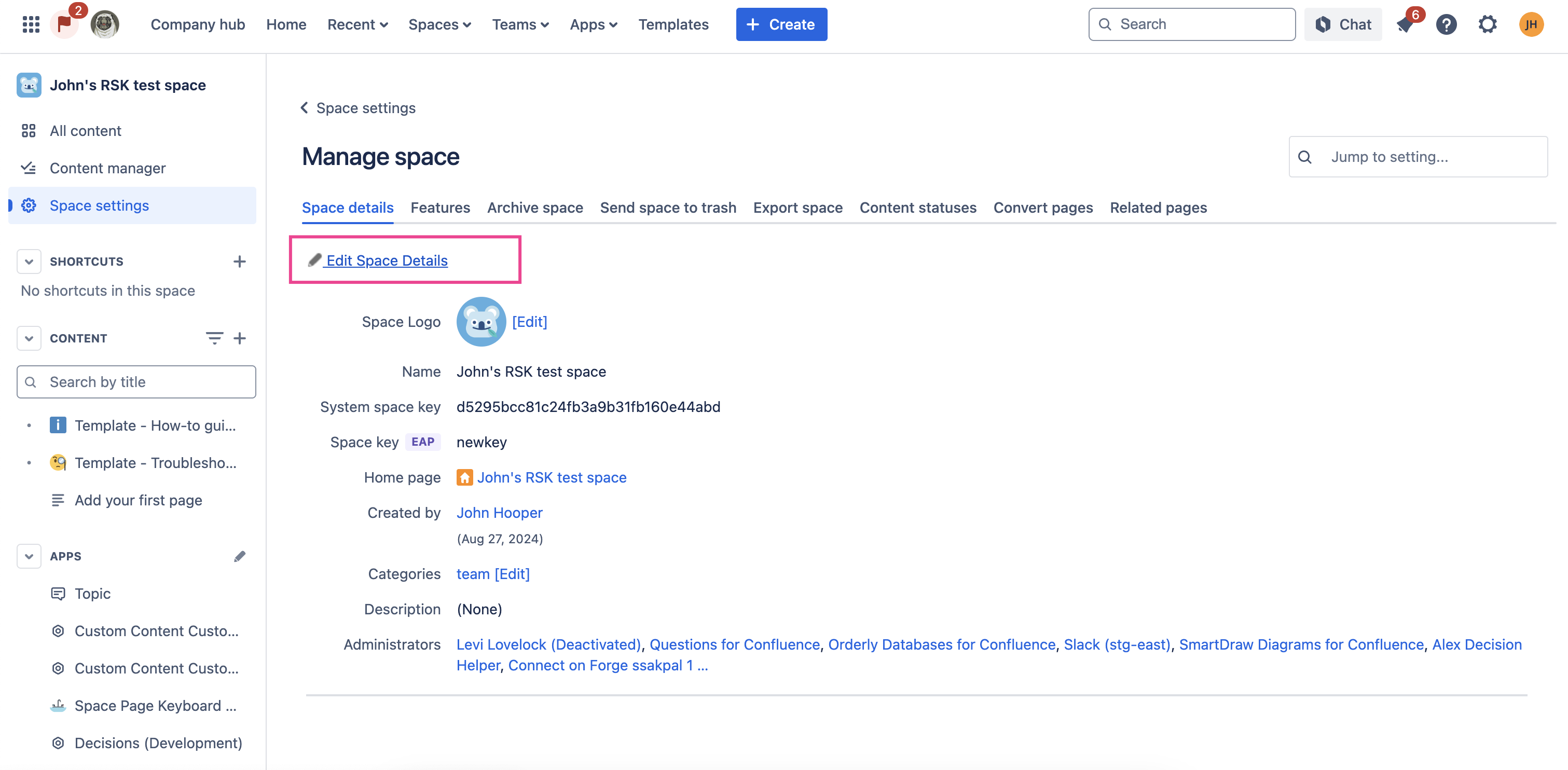 Introducing edit space key! (all editions) - Atlassian Community