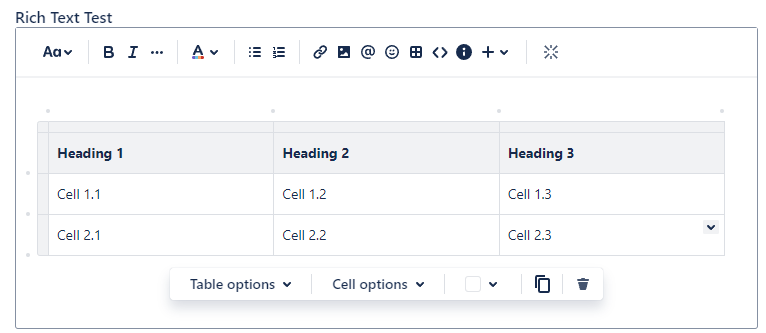 Table in custom field