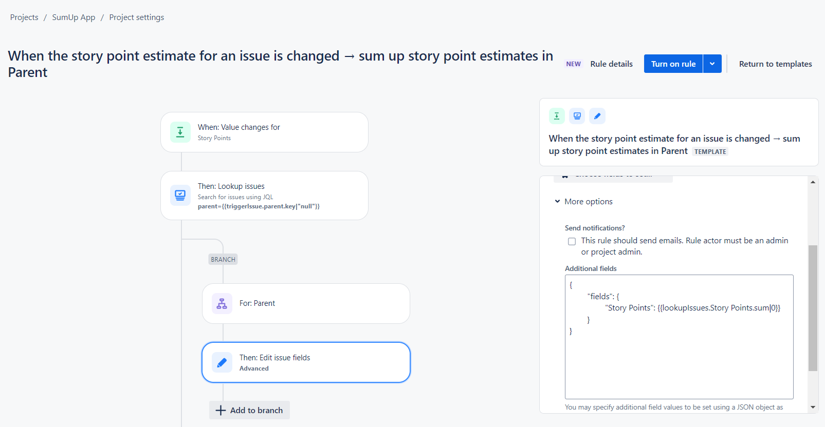 Solved: How to add the story points from a child to parent