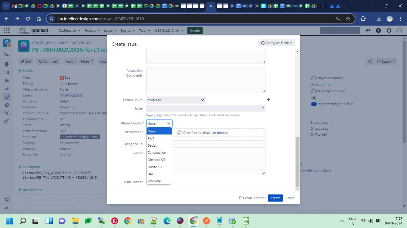 Getting An Error As Issue Cant Be Created Due T 