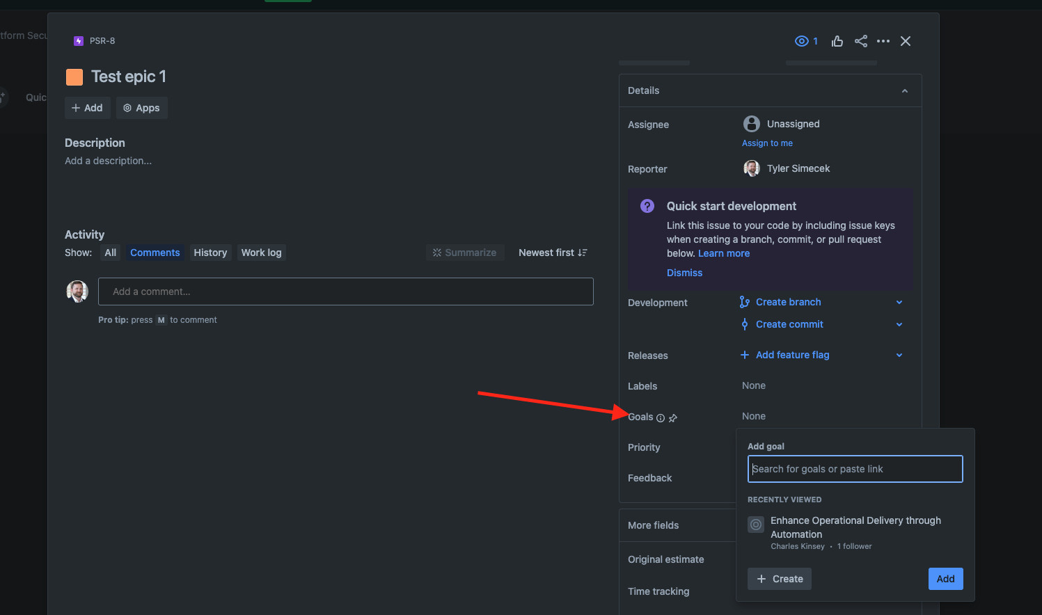 Solved: Create a 'Goal' from an Epic in Jira software proj...
