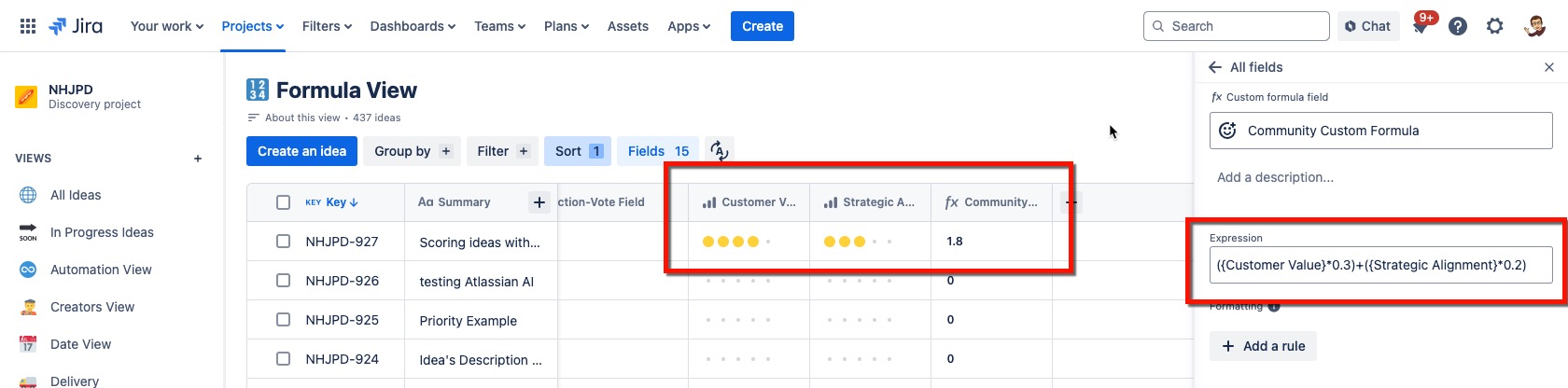 Solved: Scoring ideas with weighting of criteria