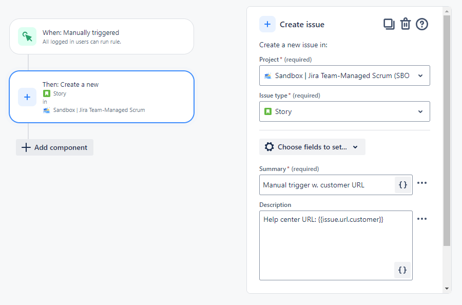 Solved: How to add {{issue.url.customer}} to software proj...