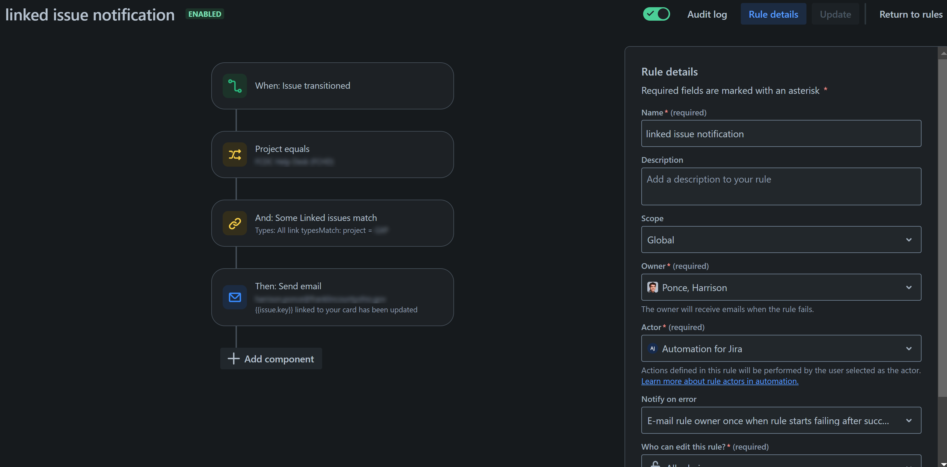 Notified when the linked issue status has changed