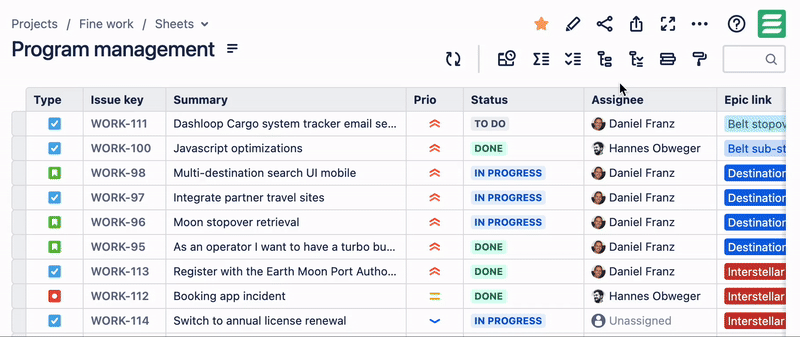 JQL Query for Project-Epic_Stories