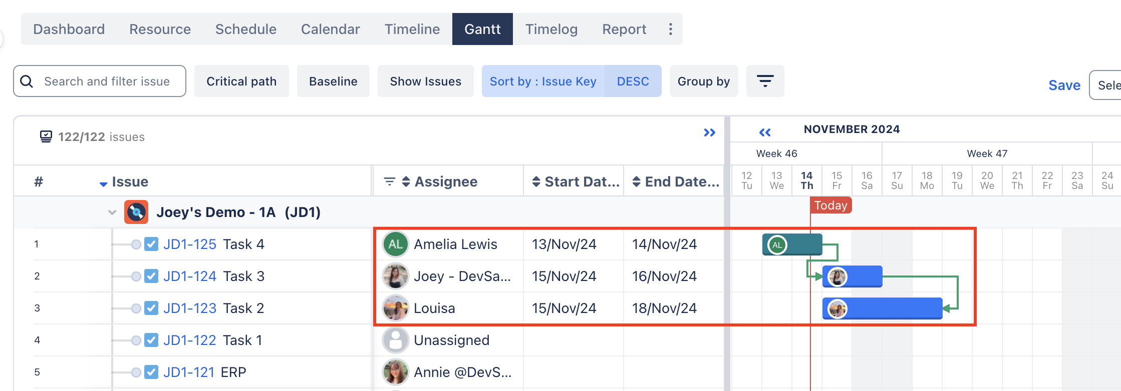 Is Jira provide the different color on timeline ba...