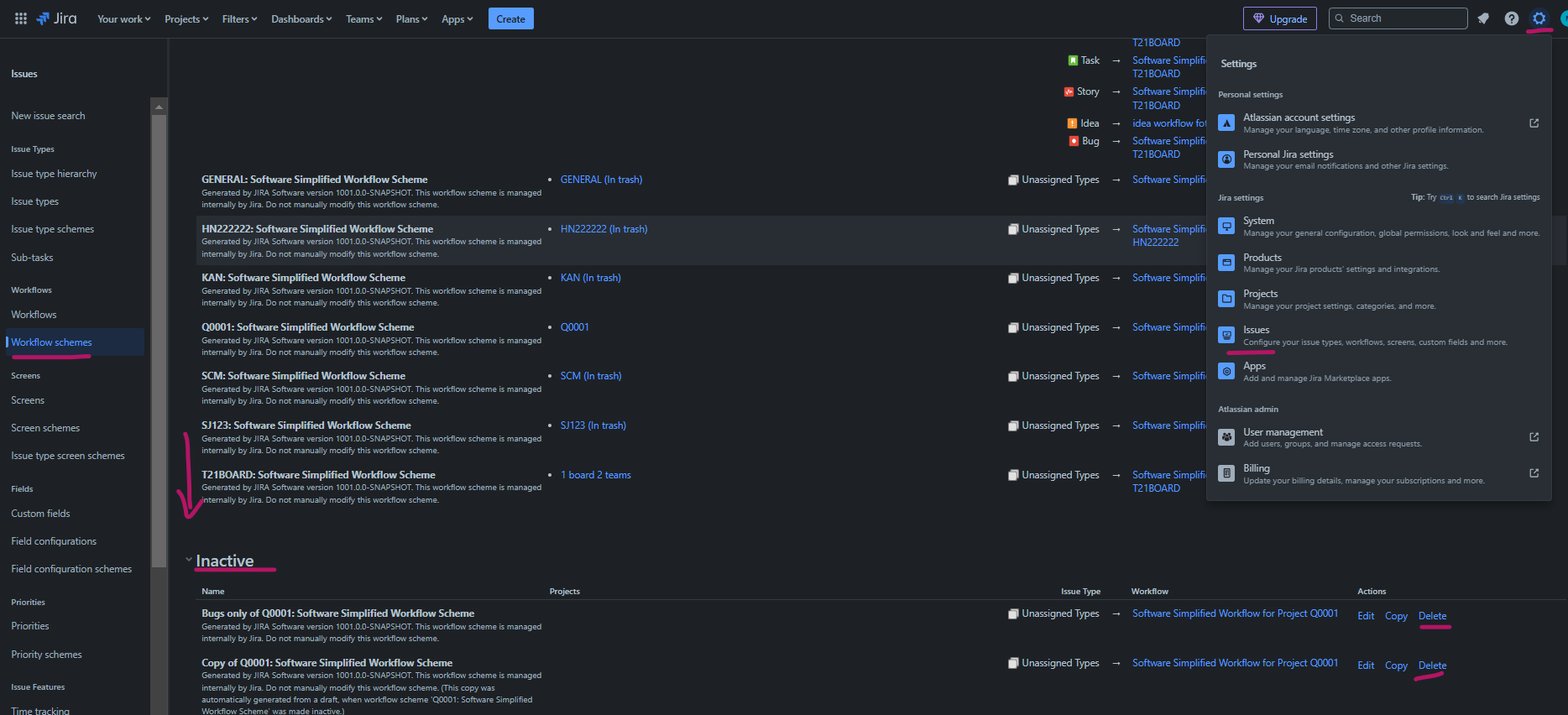 Solved: How to delete the duplicate workflow scheme?
