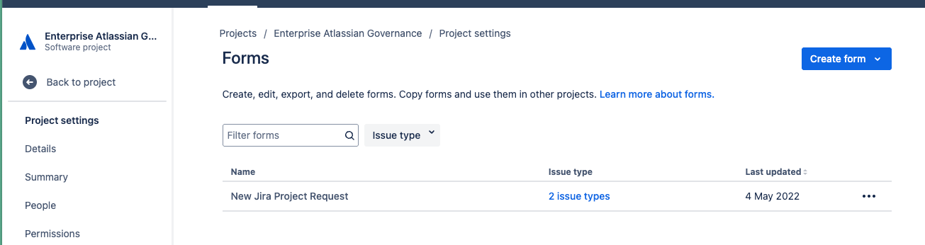 Forms in Jira cloud software projects