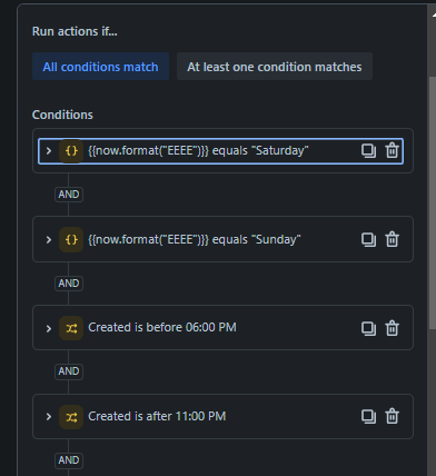 Solved: CREATING AUTOMATION WEEKEND