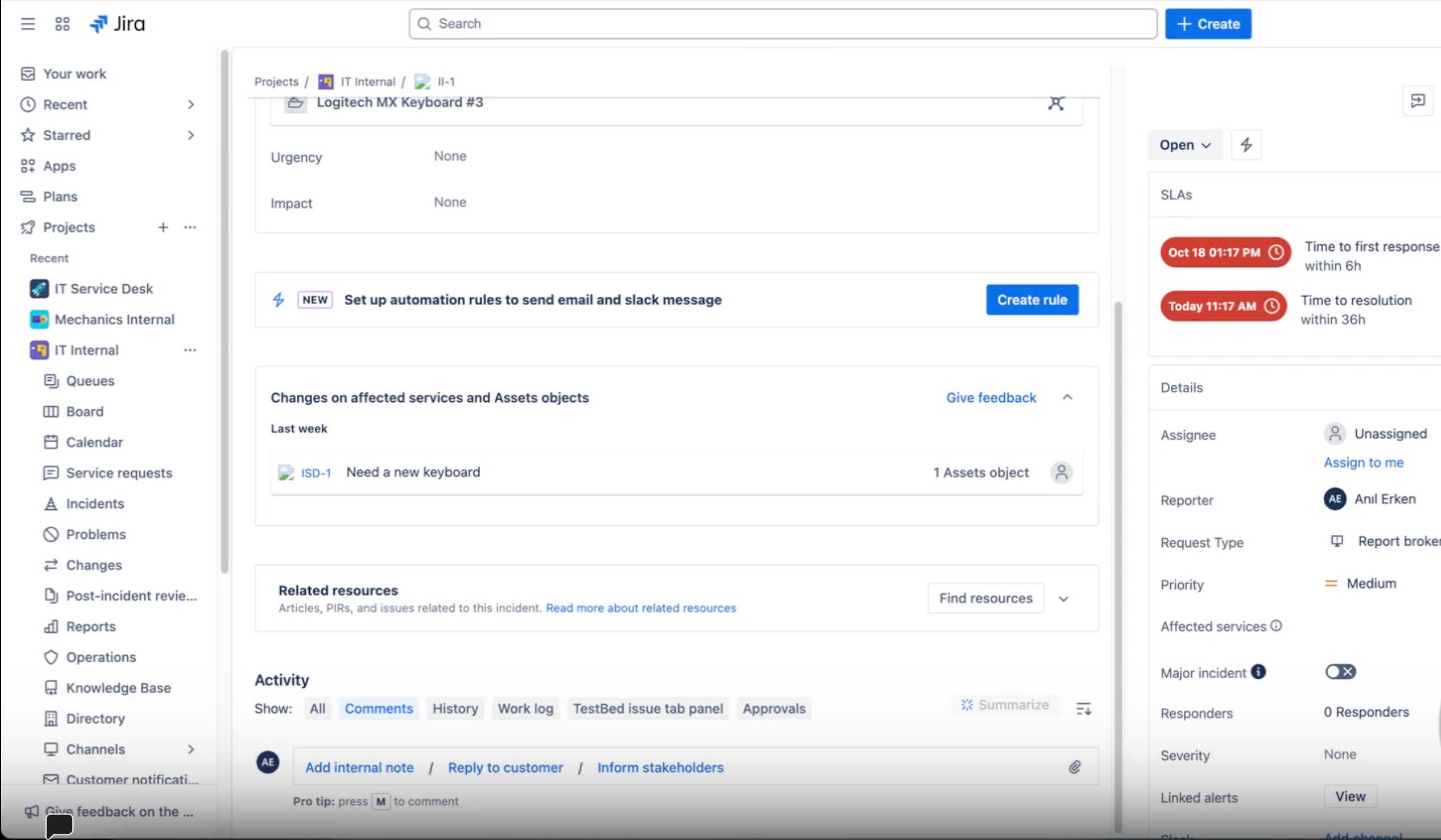 Connect Assets objects with change management and incidents in Jira Service Management