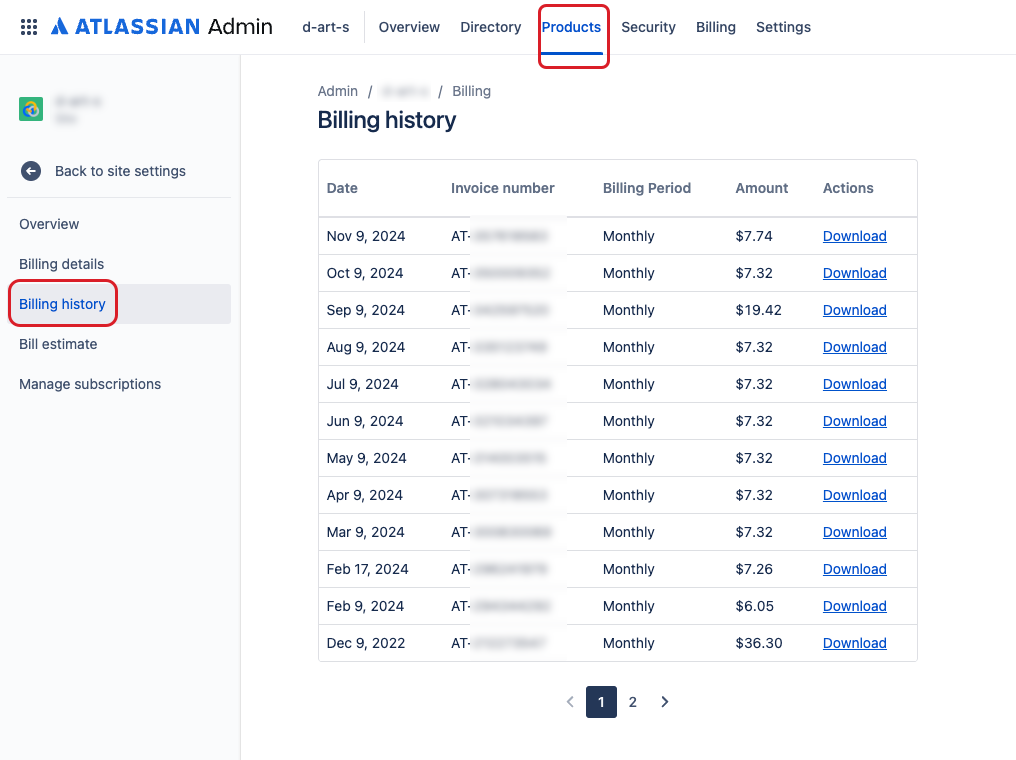 How to download invoice in Atlassian?