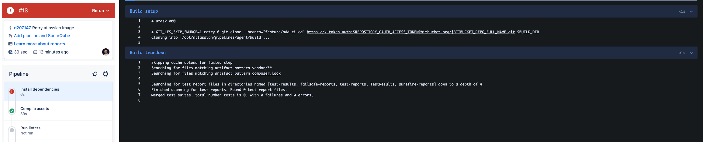 Pipeline crashes on cloning step (build setup)
