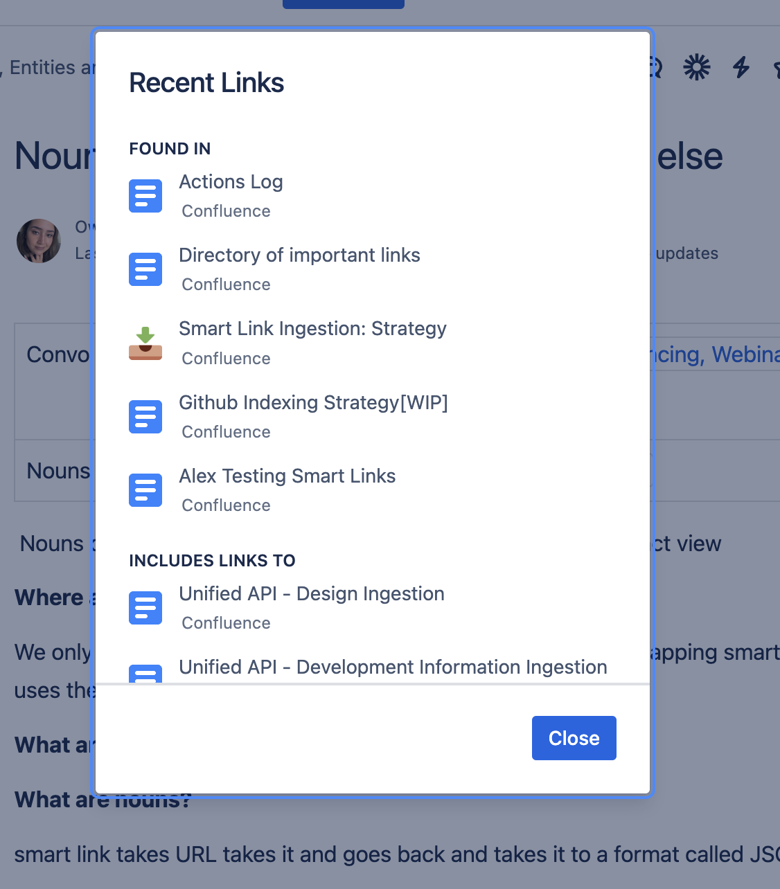 Recent links when you hover over Smart Links