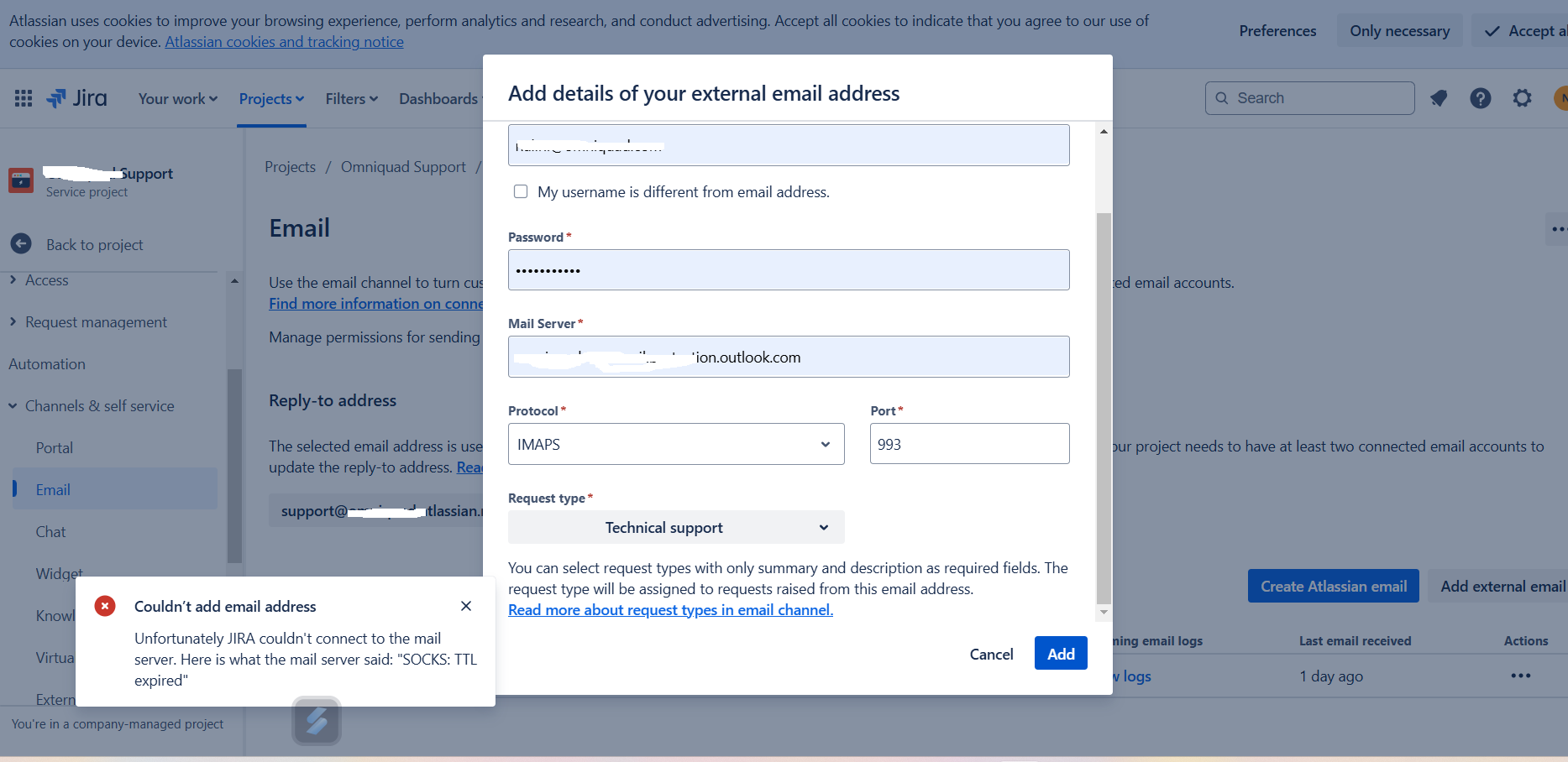 Unable to add external email address under project...