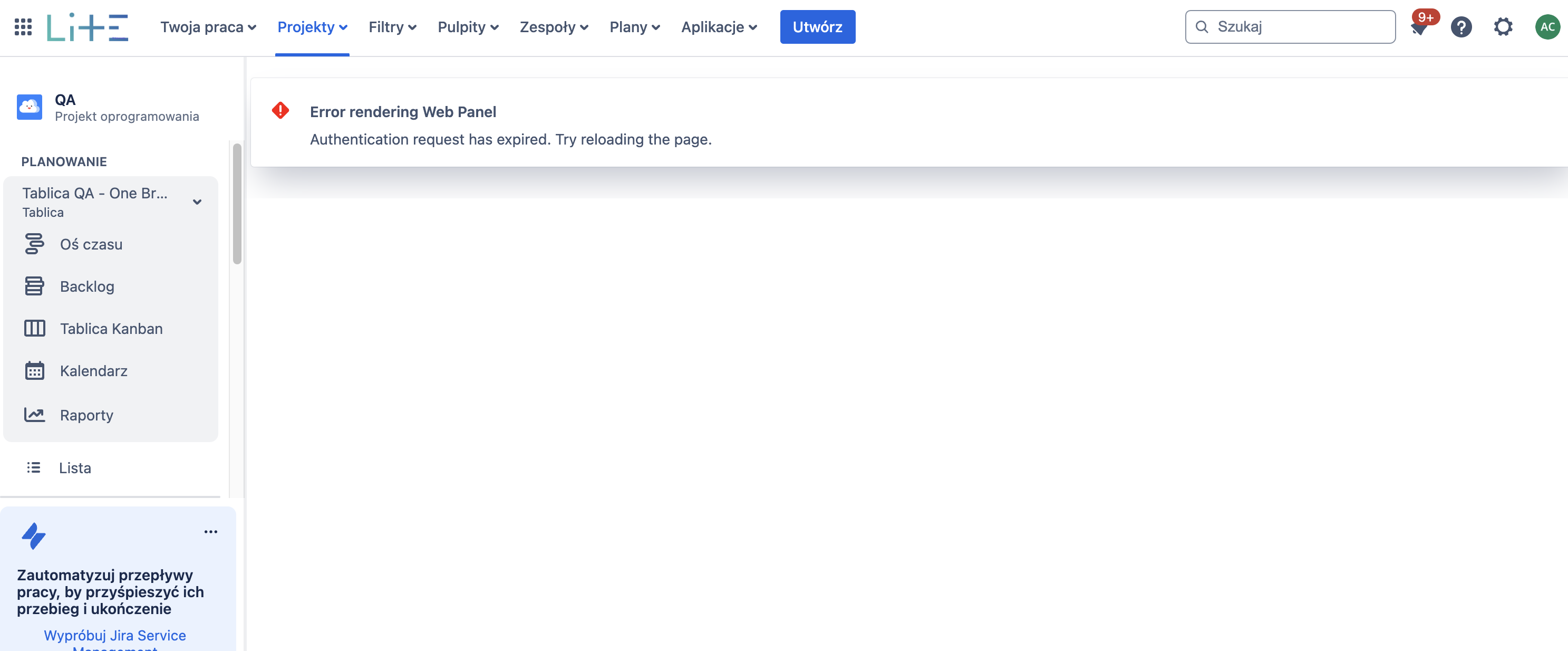 Error rendering web panel