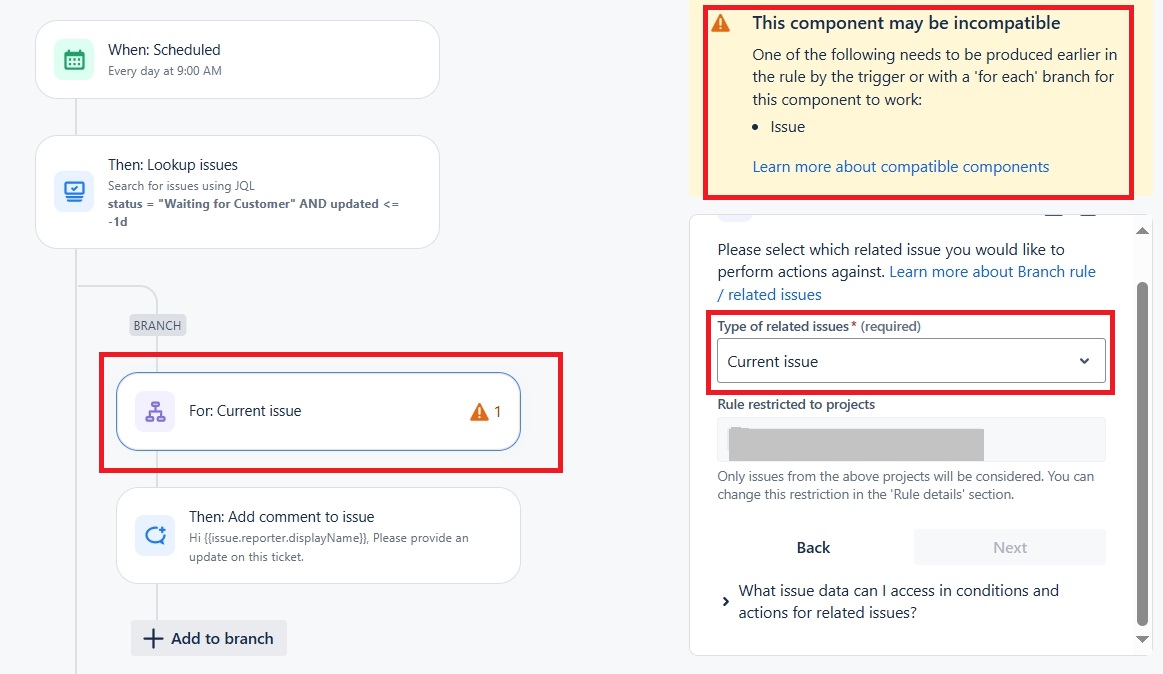 Jira Automation Branching for Adding Comments