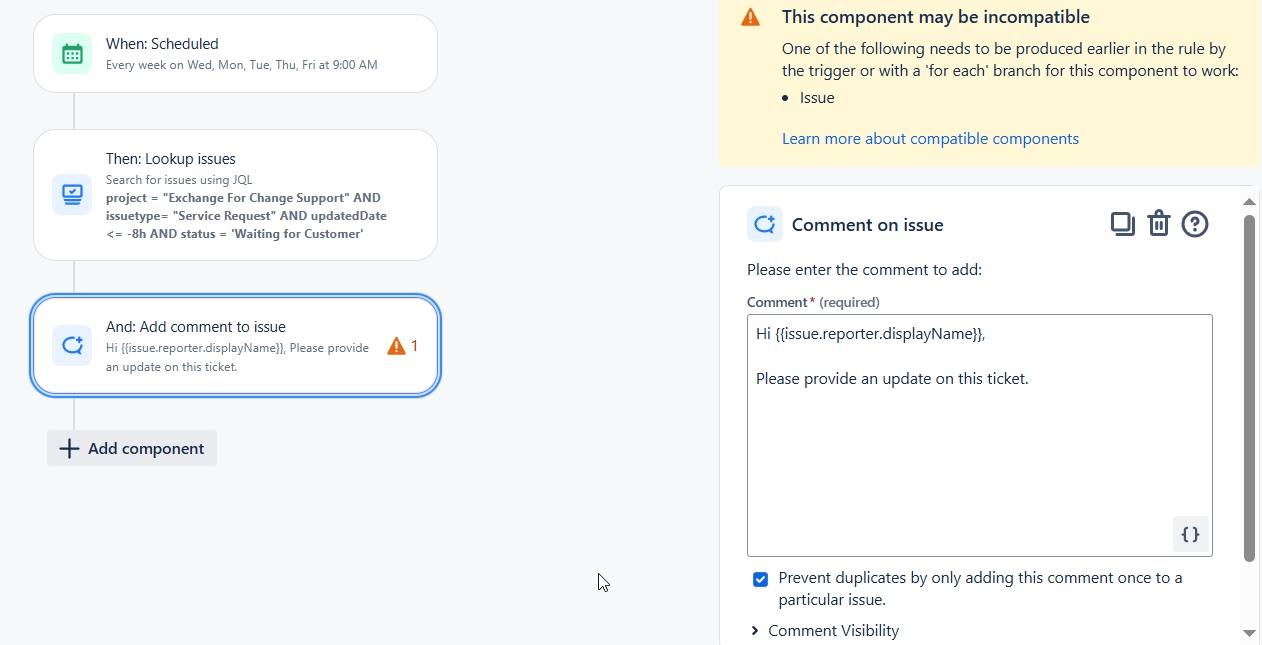 Jira Automation Branching for Adding Comments