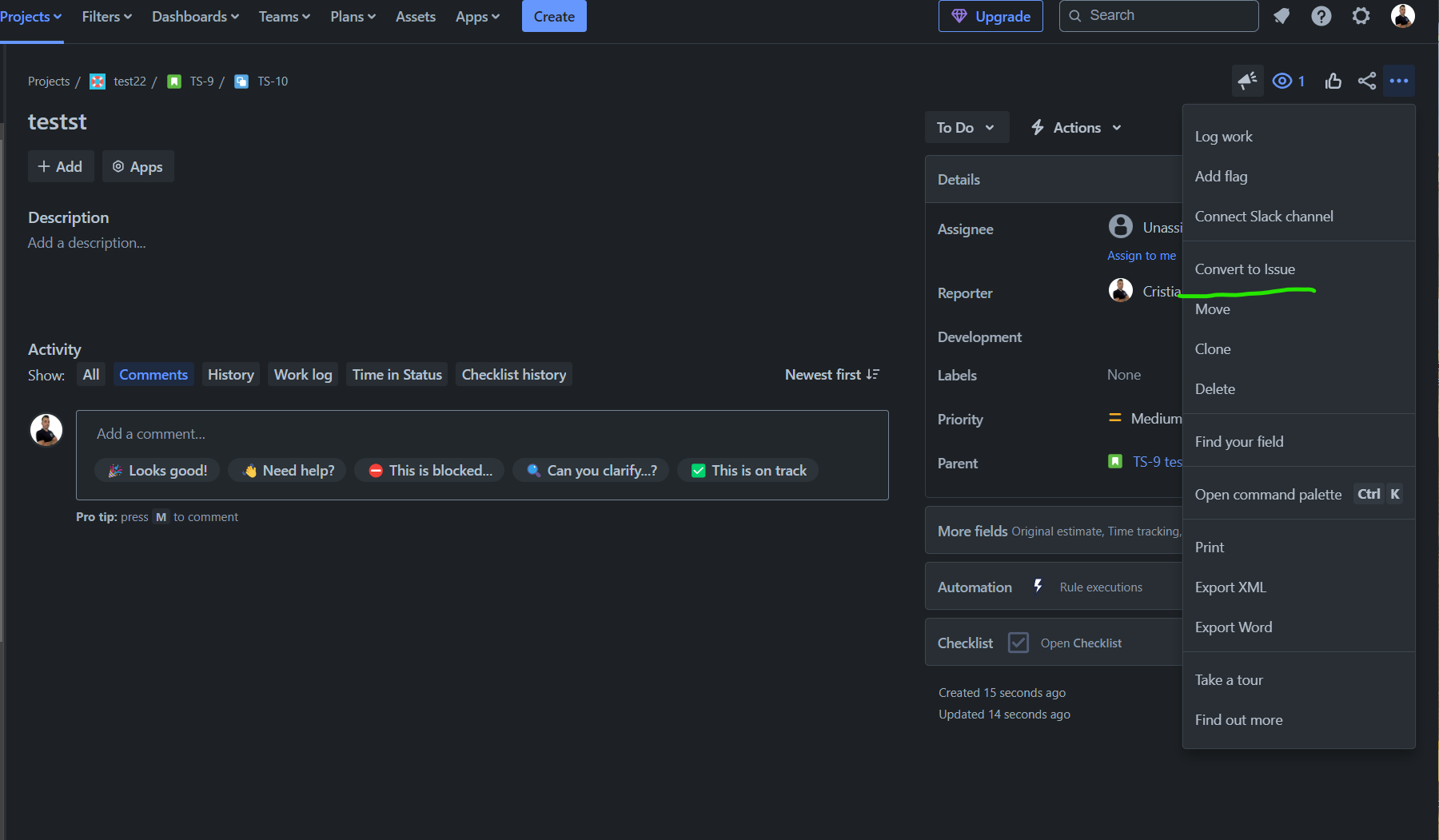 Solved: change issue type: from subtask to another one