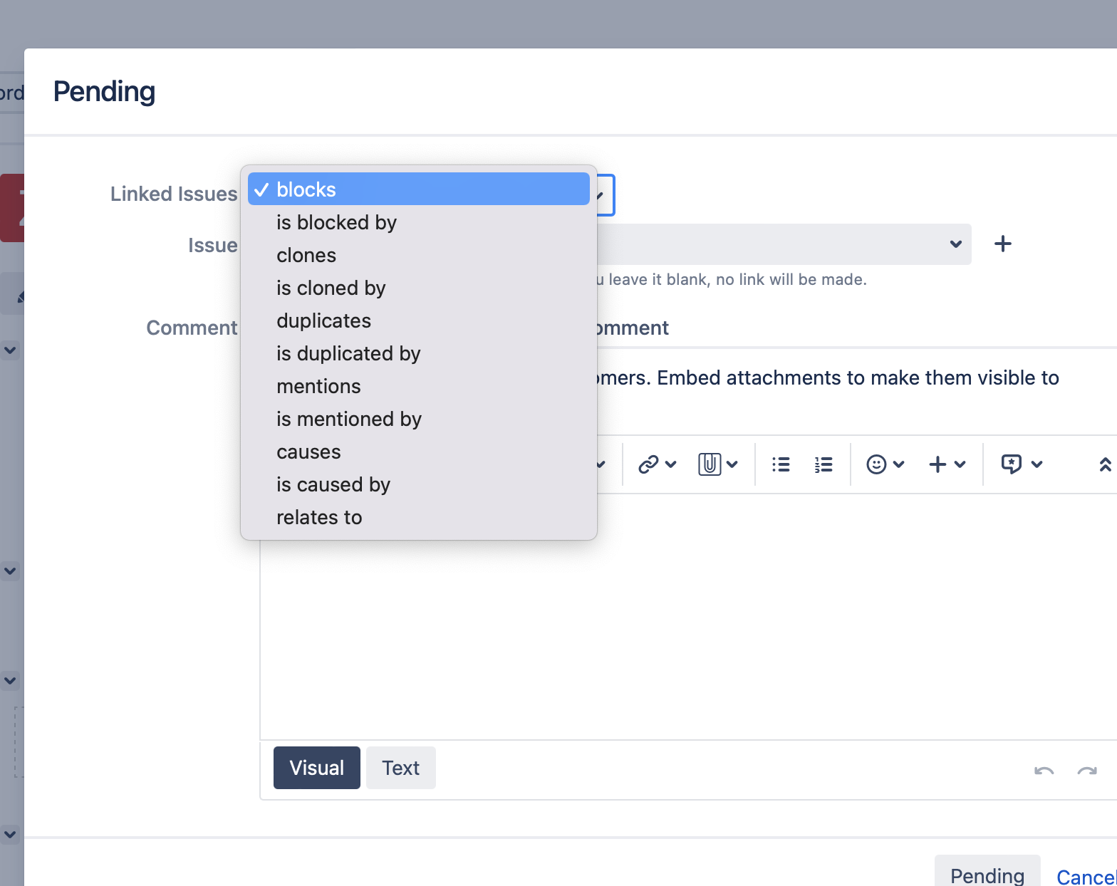 Solved: Linked issues dropdown items difference