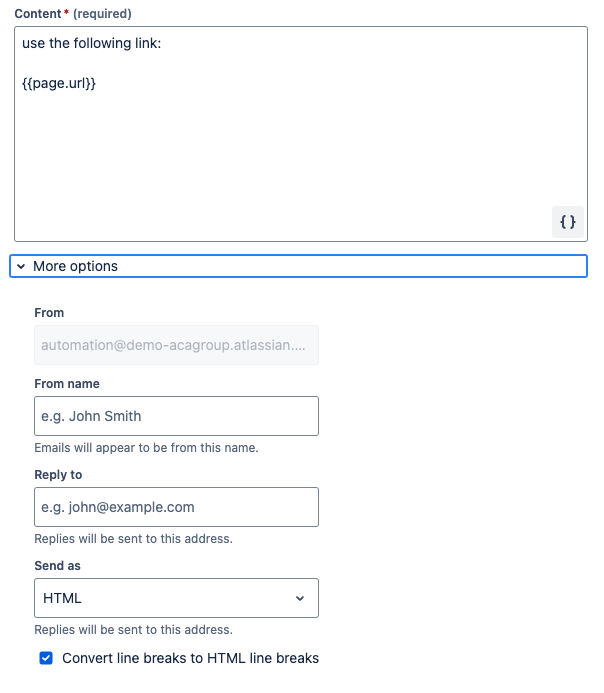 How do I format Confluence Cloud automation emails...