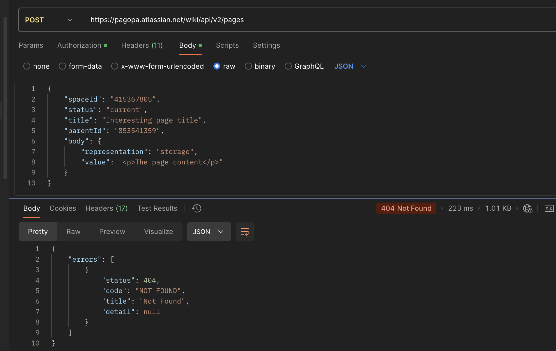 Solved: Facing issue (404) when creating a page using REST...