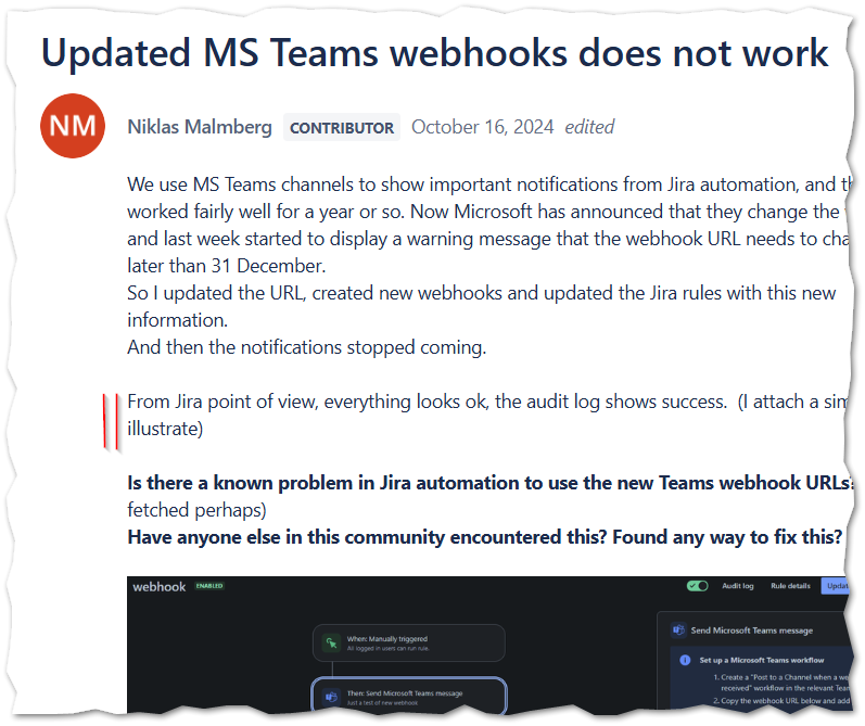 Updated MS Teams webhooks does not work