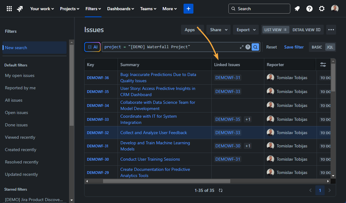 How to see a Linked Issue in List view or Tree vie...