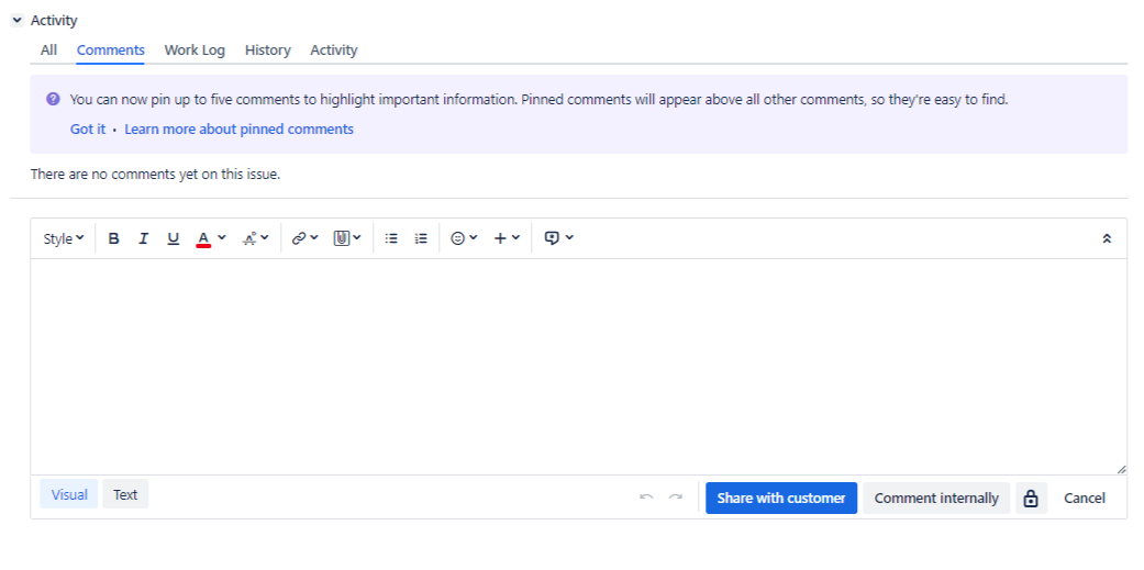 tab view for comments