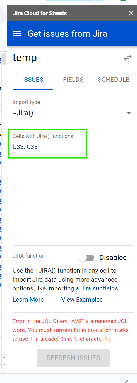 Solved: Jira Cloud for Google Sheet won't import data beca...