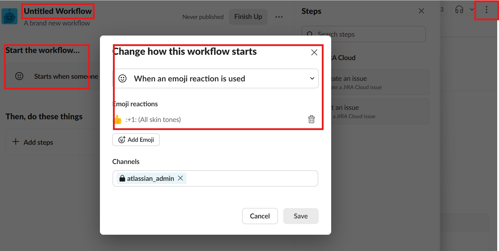 How to create a Jira Item in Slack use a different...