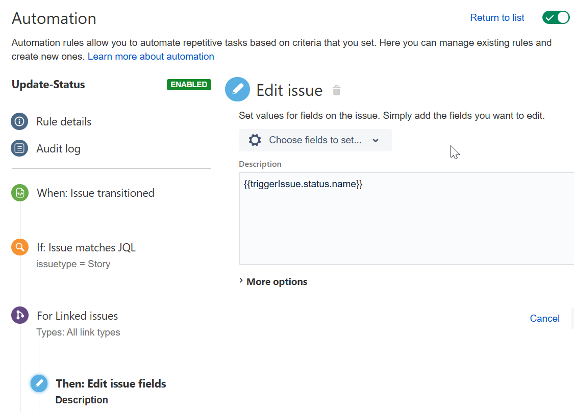 How to update linked issues custom field upon work...