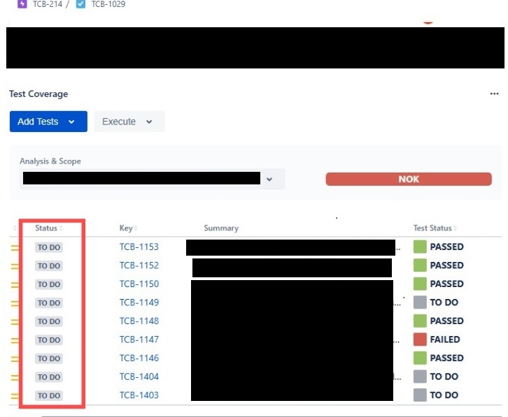 Update the Test case "Status" automatically relate...
