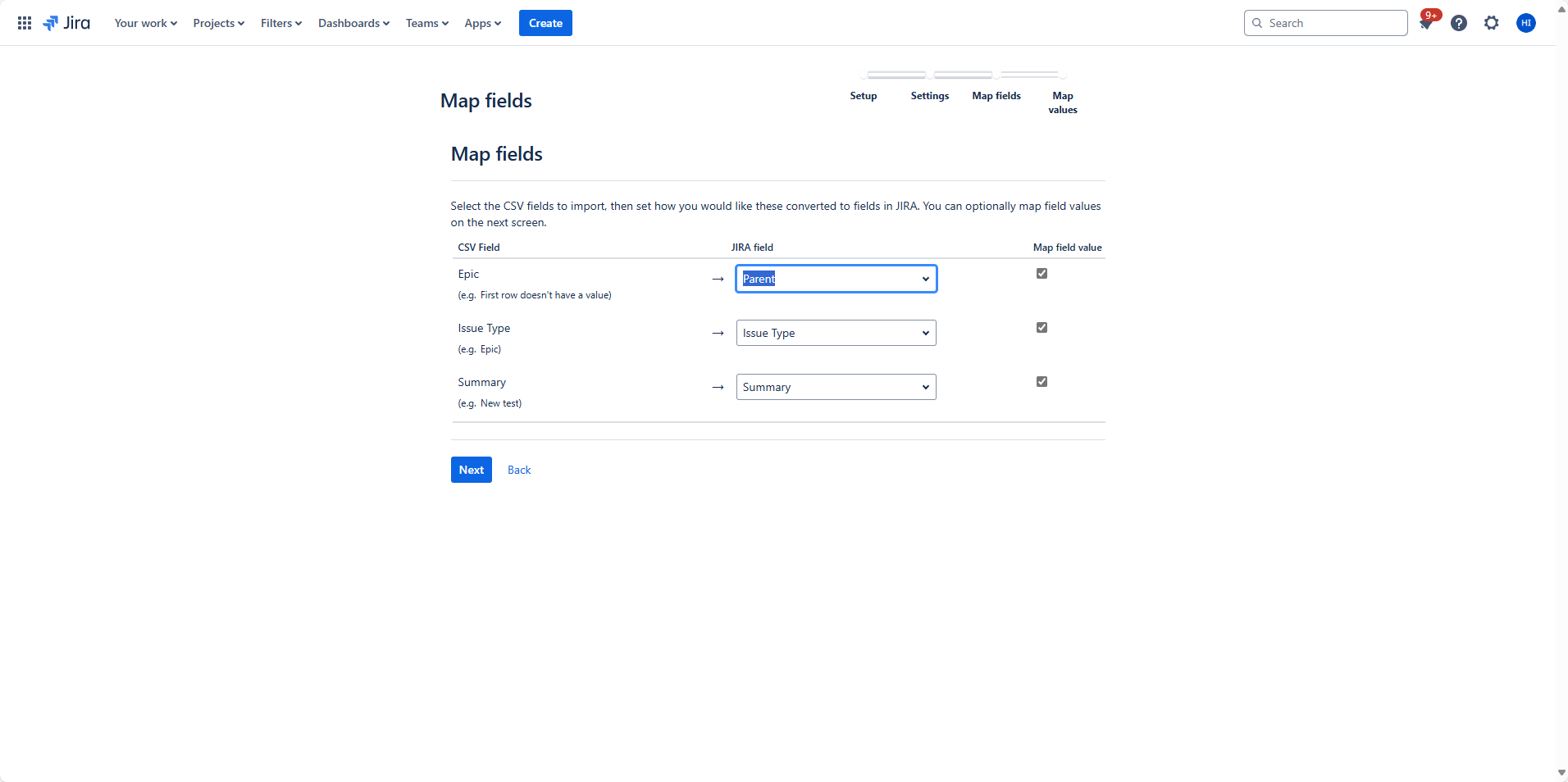 Epic Link and Epic name in my fields