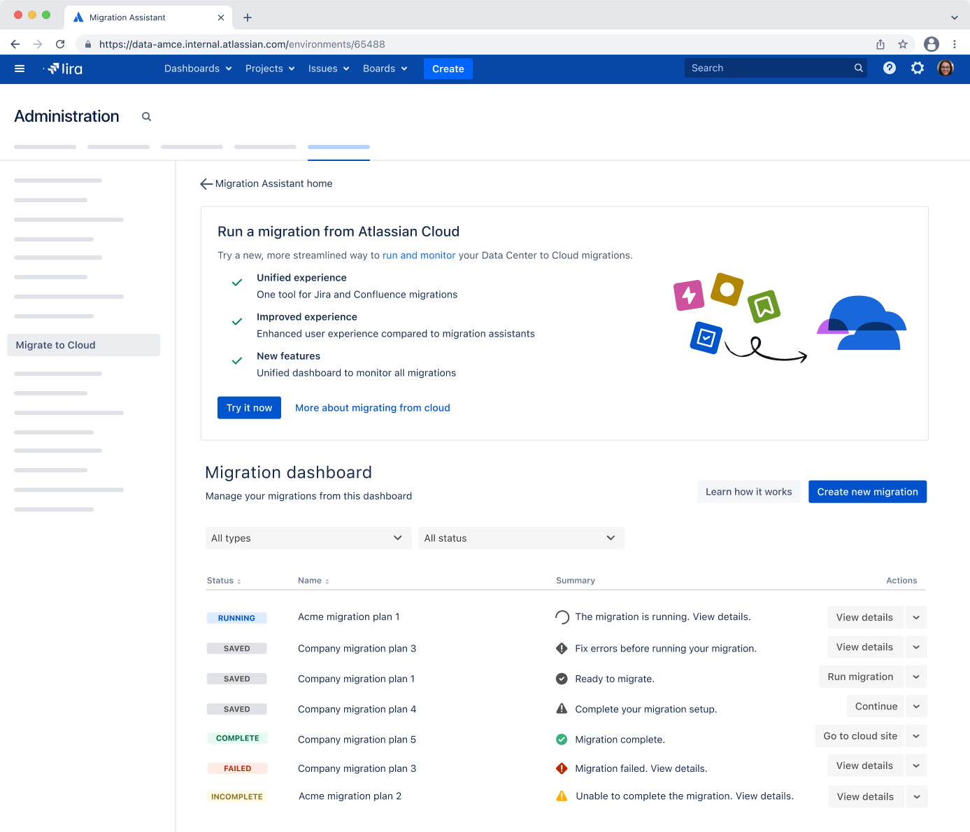 Execute your Data Center to Cloud migration from Atlassian Administration