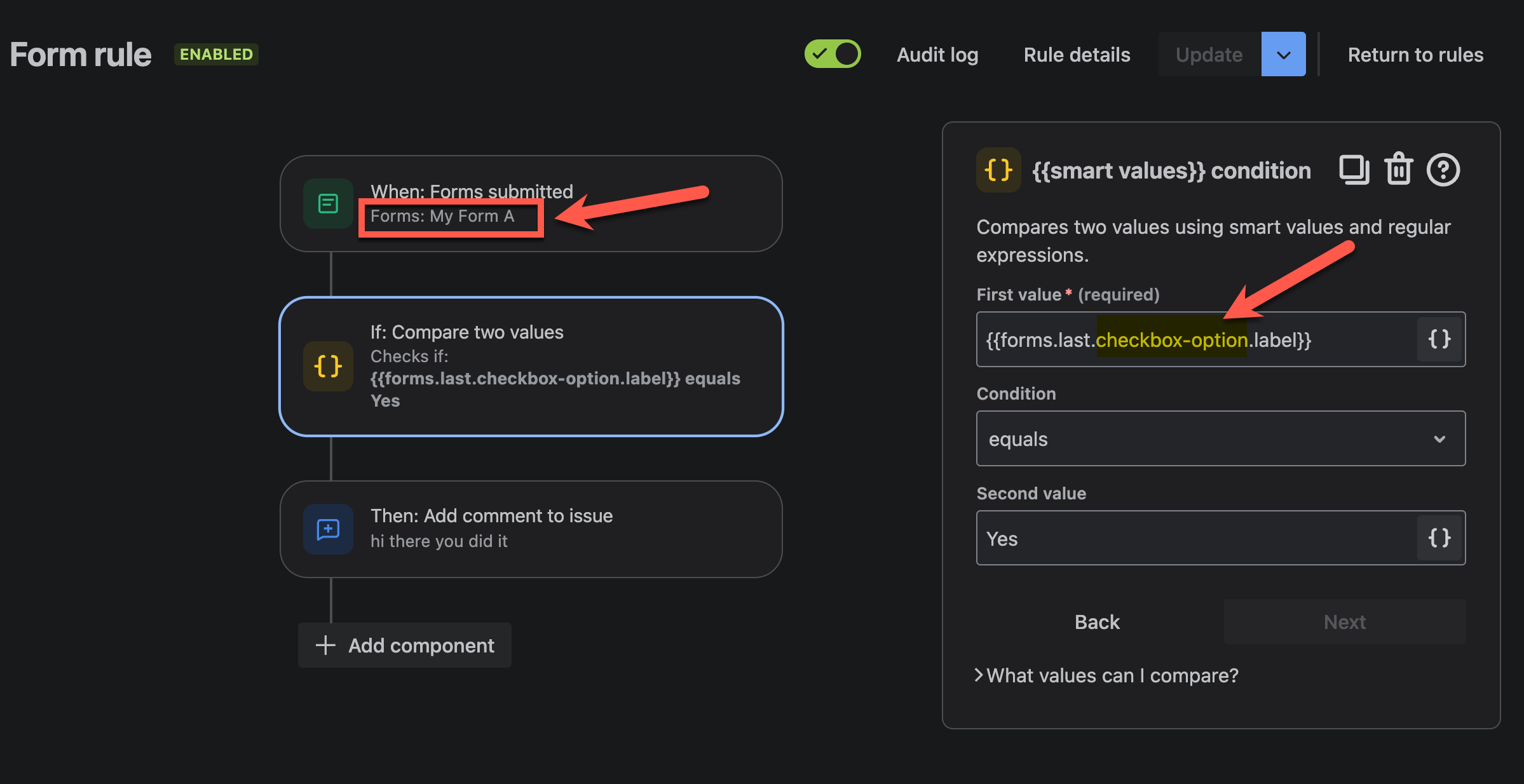 Solved: Use Field Key to grab a form checkbox value in Aut...