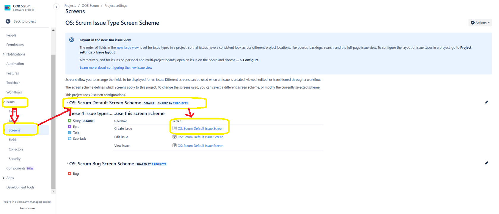 Where can I see which screen scheme my projects ar...