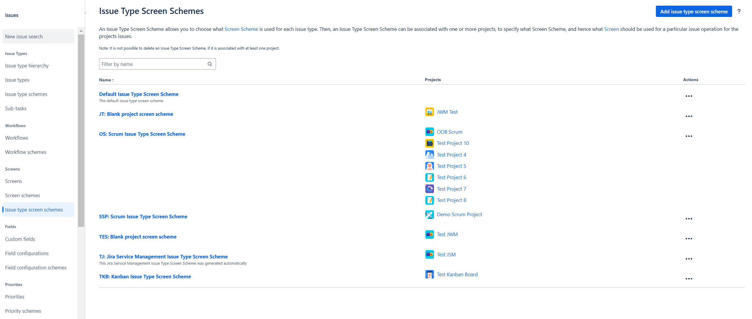 Where can I see which screen scheme my projects ar...