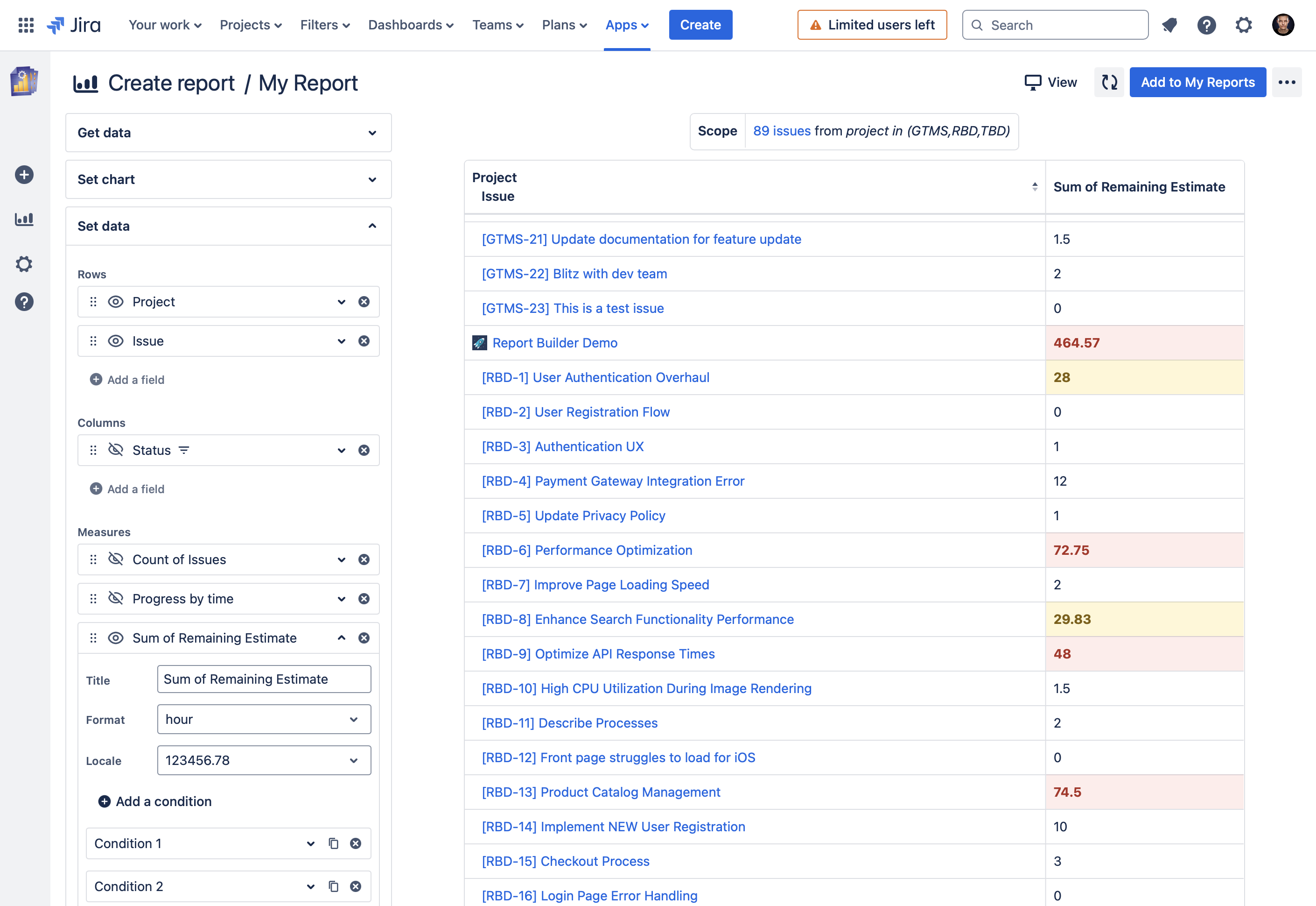 One Jira report for different purposes