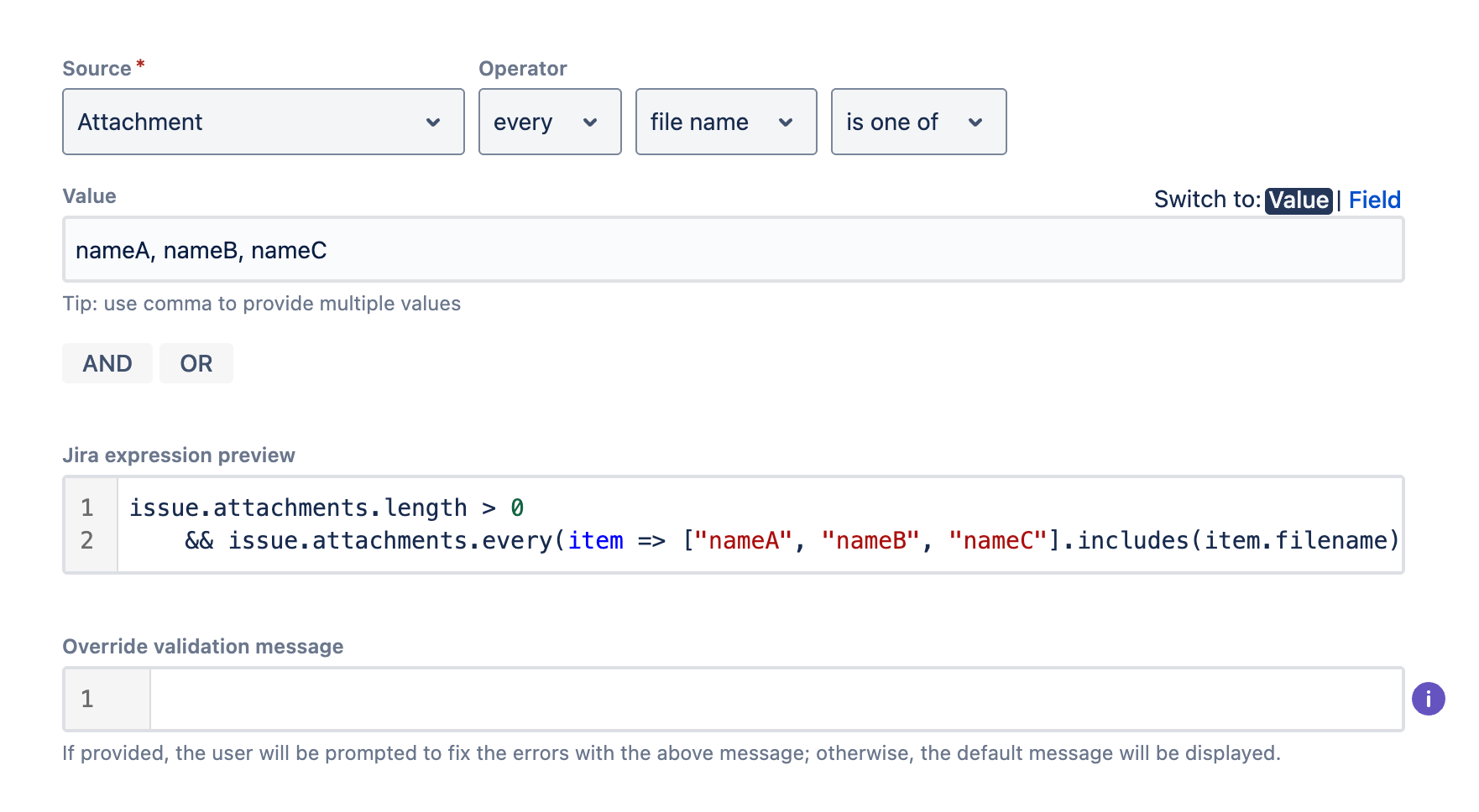 Jira Attachment name validation