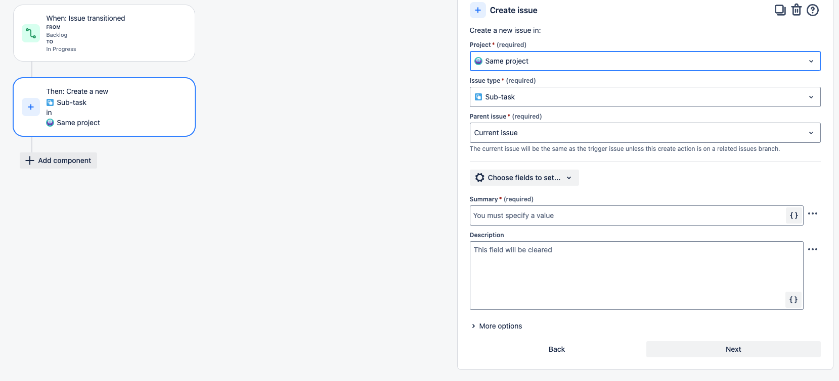 If the parent issue changes to a specific field st...