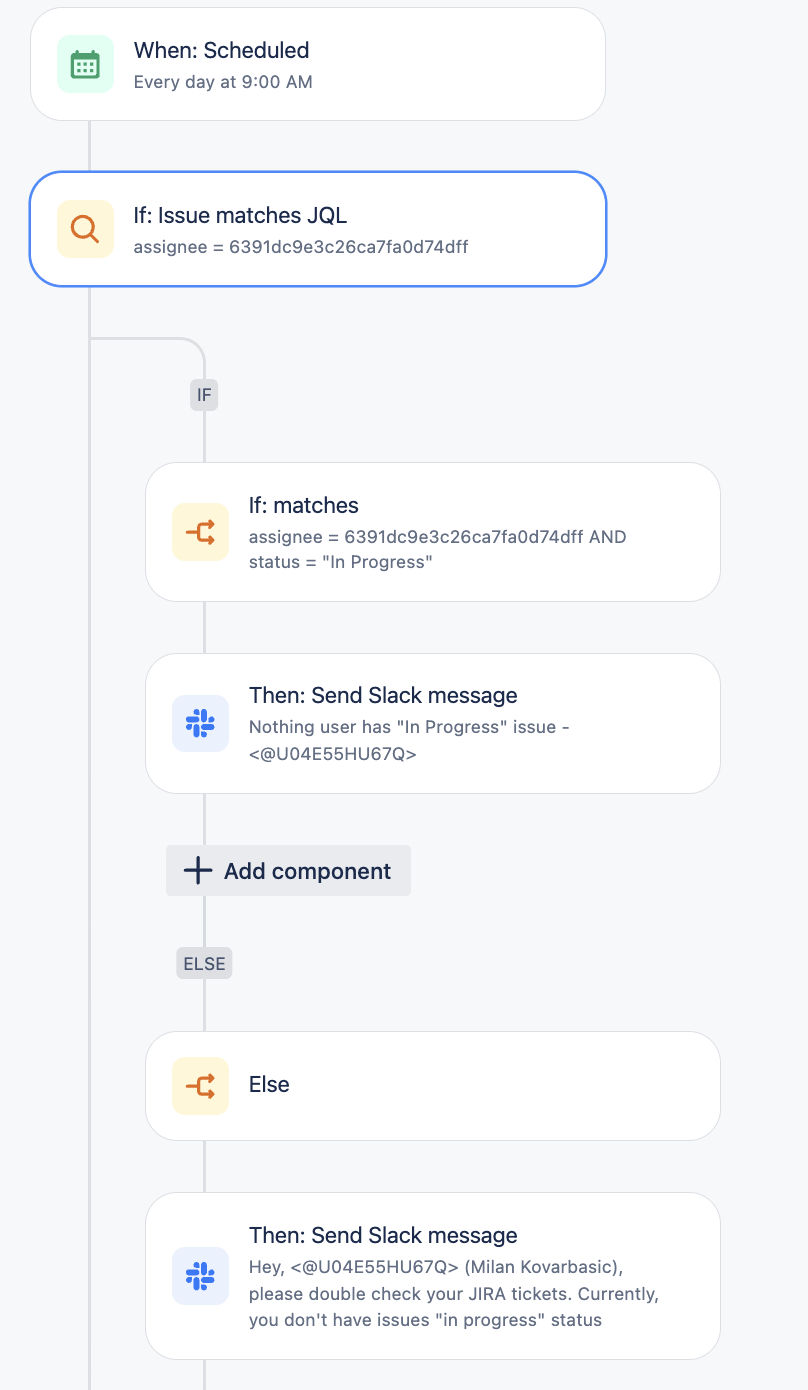 Send slack message if user doesn't have in progres...