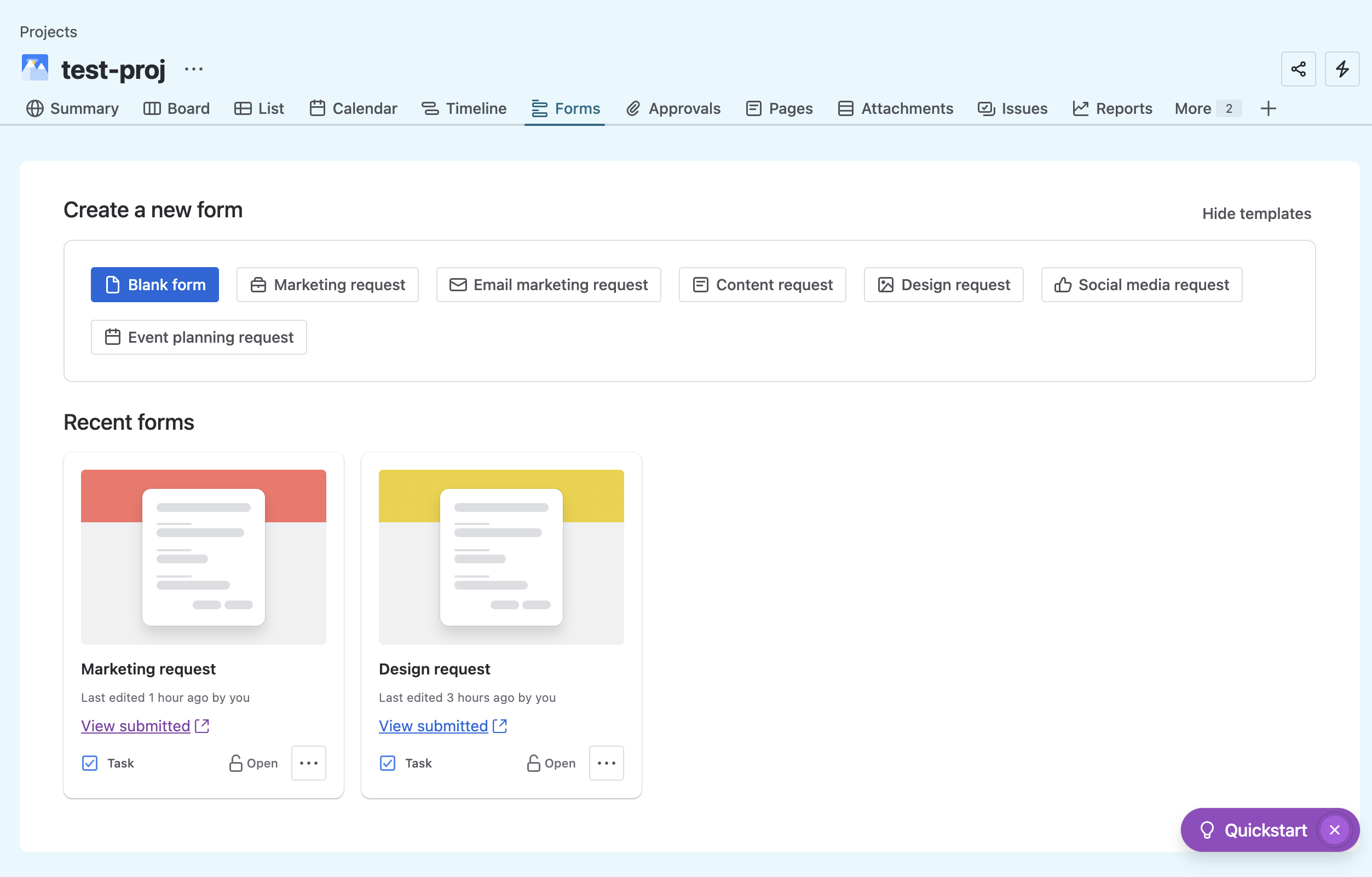 GET and POST Project Forms using API