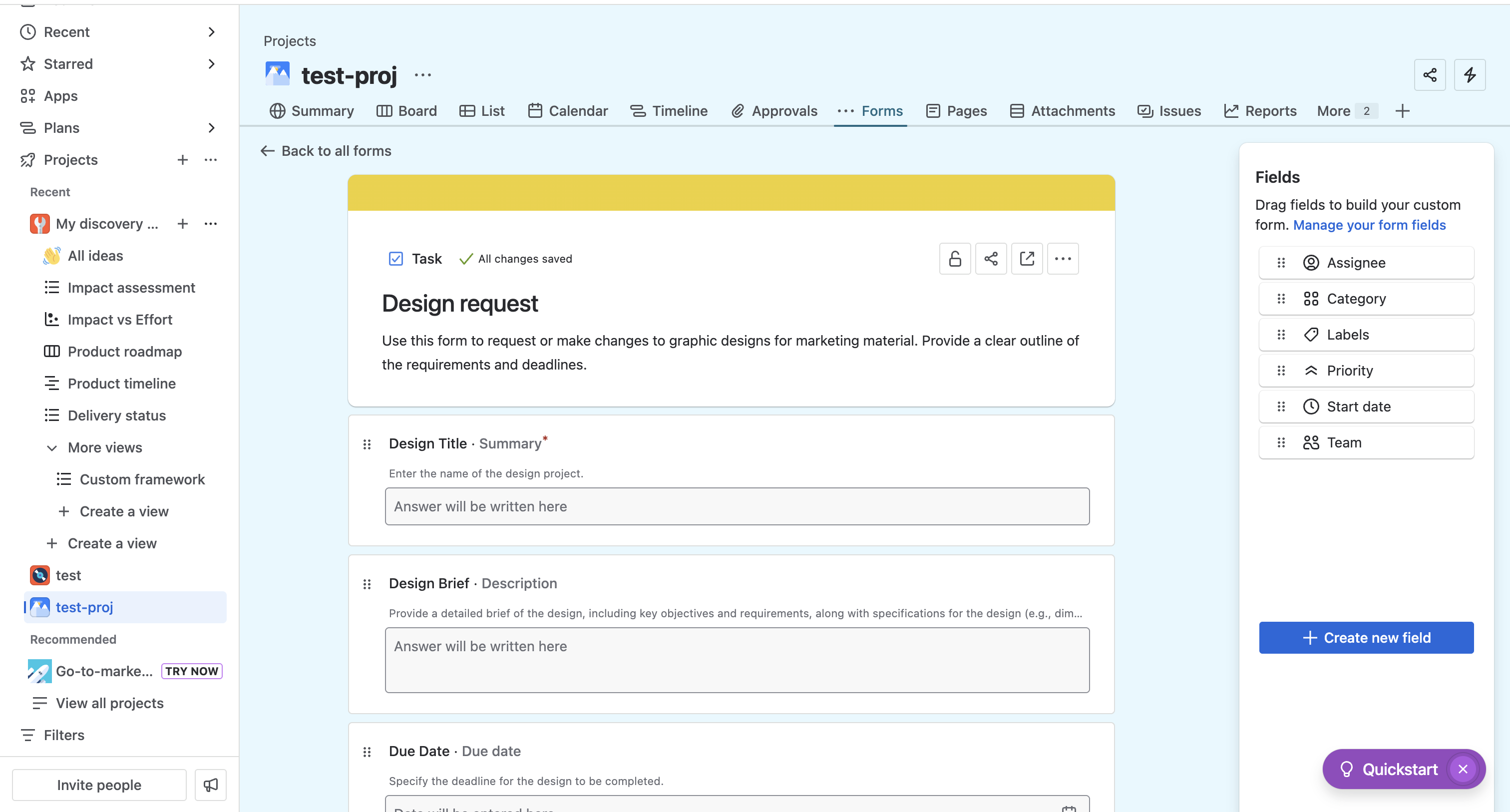 GET and POST Project Forms using API