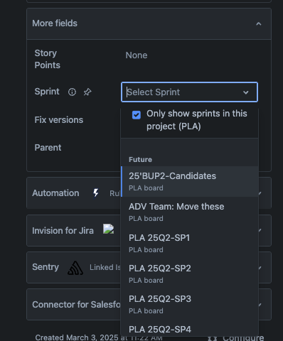 Sprints not showing in Sprint dropdown field filte...