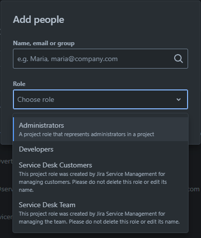 Project role assignment to users