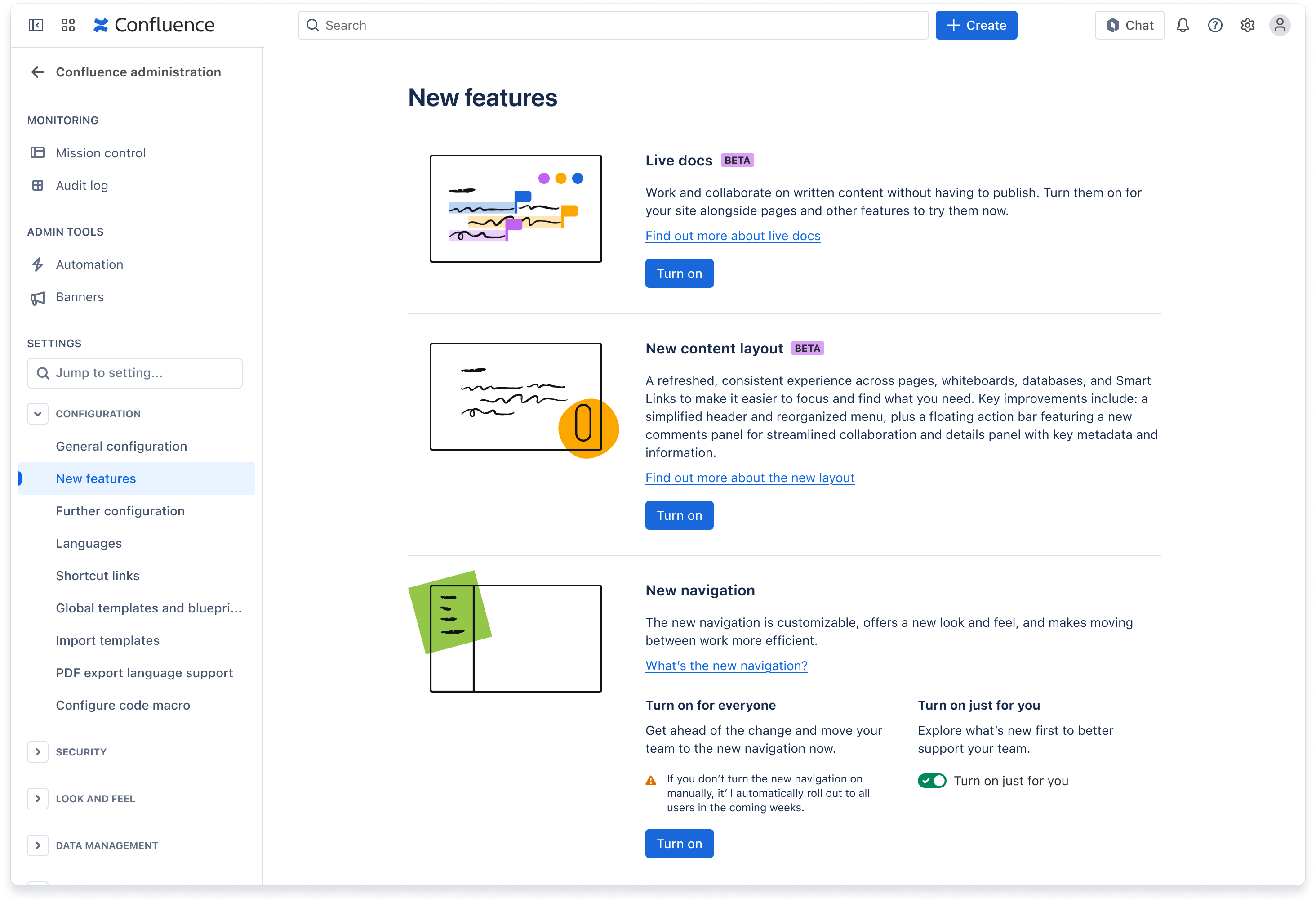 Confluence’s new navigation