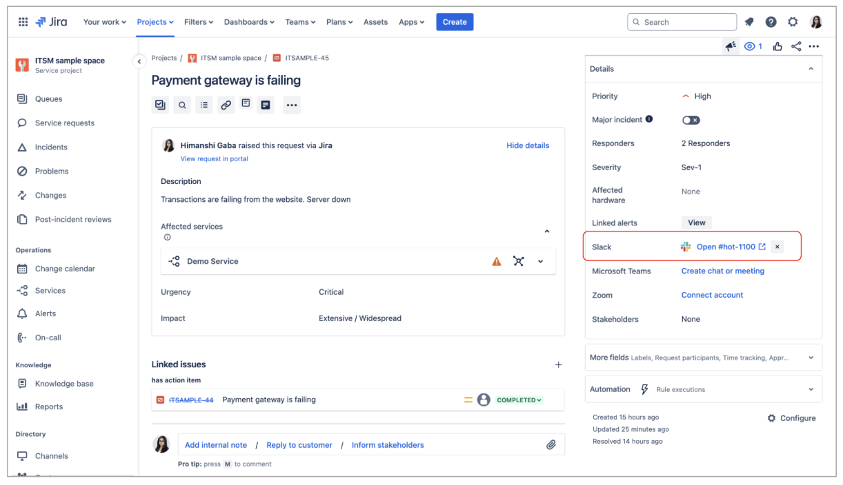 Manage Incidents with Jira Service Management Slack ChatOps