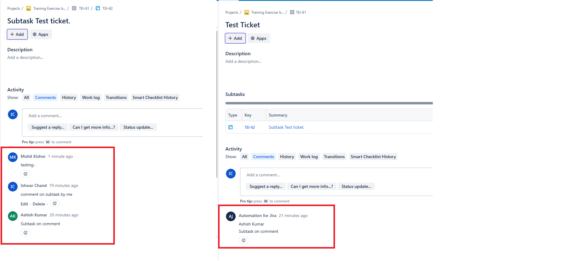 How can i Copy subtask comments to Parent task via...